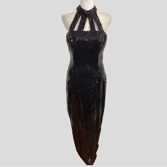 Vintage | Dresses | Vintage 9s Nadine Black Sequin Bombshell Strappy ...